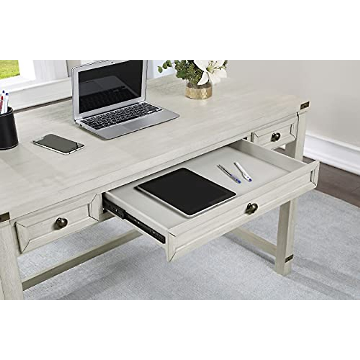 OSP Home Furnishings Baton Rouge Traditional Home Office Writing Desk, Champagne Oak Finish