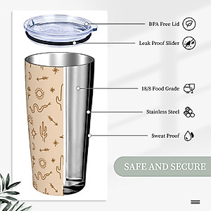 CHASOEA Western Tumbler 20oz Boho Western Stainless Steel Insulated Tumblers with Lid and Straw Beige Travel Coffee Mug Tea Wine Cups Water Bottle Western Gifts for Women