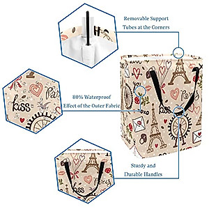 Romantic Pari Elffel Tower Print Collapsible Laundry Hamper, 60L Waterproof Laundry Baskets Washing Bin Clothes Toys Storage for Dorm Bathroom Bedroom