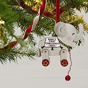 Hallmark Keepsake Christmas Ornament 2019 Year Dated, Baby’s First Christmas Elephant Pull Toy, Wood