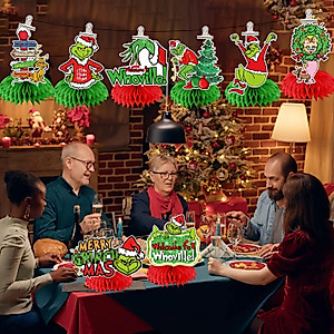 Whoville Christmas Decorations, 8pcs Welcome to Whoville Honeycomb Centerpieces Whoville Decorations for Table Merry Christmas Table Decorations Xmas Party Decorations