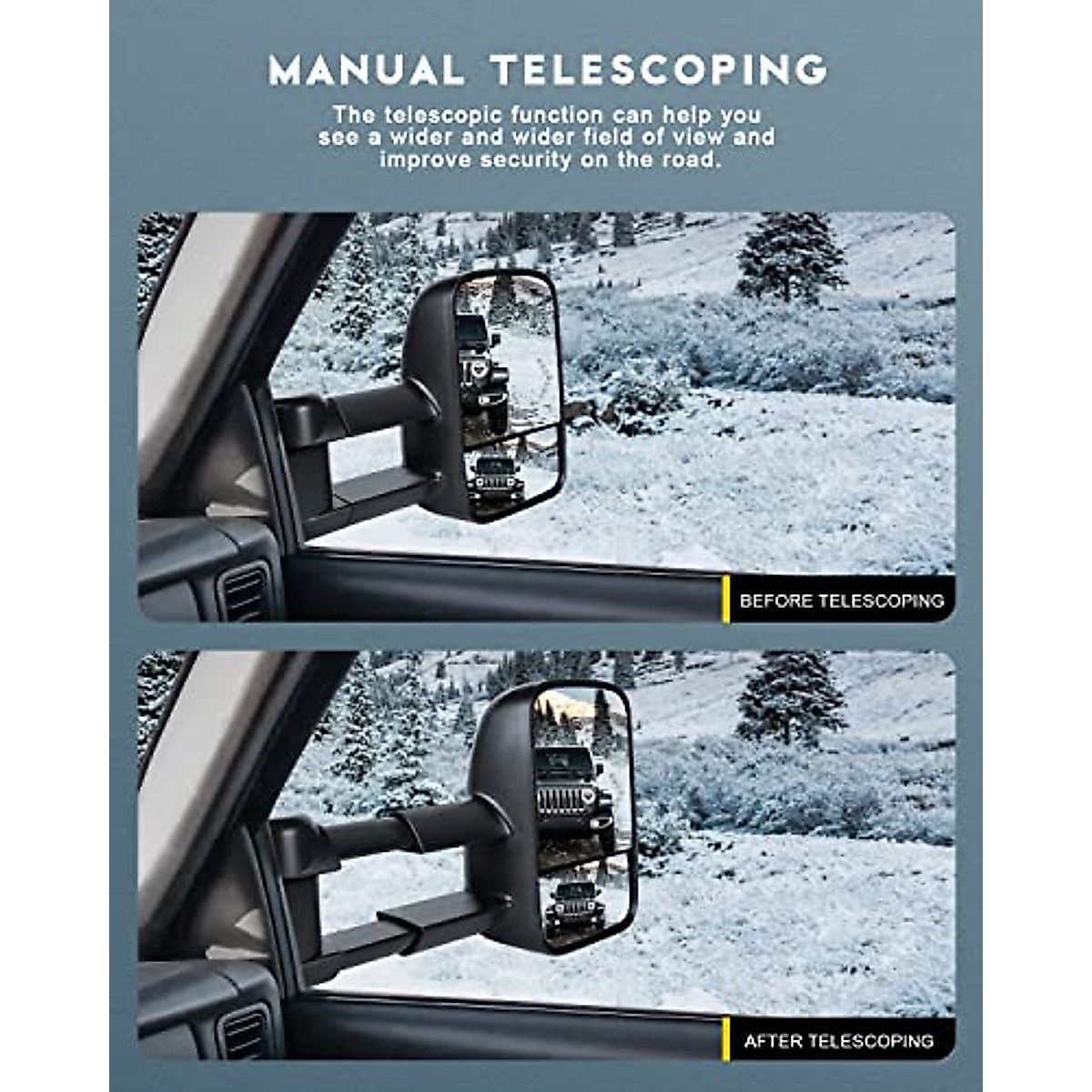 OCPTY Pair of Power Adjusted Heated Towing Side LED Turn Signal Manual Telescopic Tow Mirrors Fit for 2003 2004 2005 2006 2007 for Chevy for GMC Silverado Sierra (07 Classic Models)