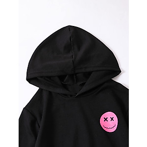 SOLY HUX Girl's Casual 2 Piece Outfits Graphic Long Sleeve Hoodies Sweatshirts and Sweatpants Set Fall Clothes Black Letter 10Y