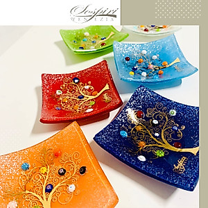 SOSPIRI VENEZIA Glass Decorative Plate Murano Glass Decorative Bowl, Gift Decoration Centerpiece Tree of Life, Catchall Bowl Catchall Tray for Entrance Table Console Living Room Dining Table 3,5"x3,5"