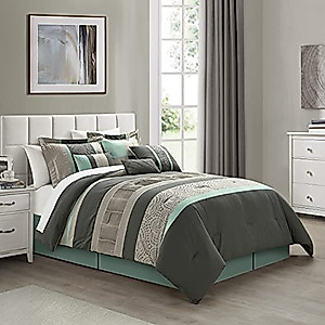 Chic Home 43CK117-AN 8-Piece Euphoria Embroidered Comforter Set, King, Dark Grey/Green