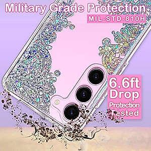Coolwee Clear Glitter for Samsung Galaxy S23 Case, 6.1 inch, Anti Yellowing Military Grade Drop Protection Shockproof Flower Slim Crystal Bling Lace Floral Hard PC Soft TPU Bumper Cover Mandala Henna