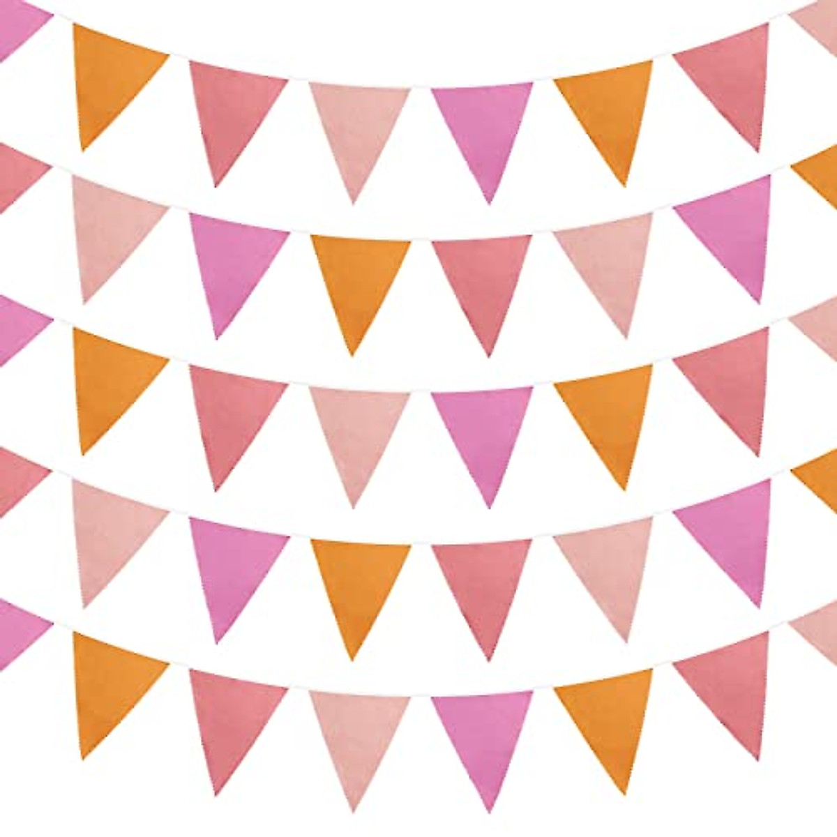 Zwiebeco 39Ft Orange Pink Fabric Bunting Banner Triangle Flags Party Decorations Hanging Cotton Garland Pennant for Engagement Wedding Baby Shower Birthday Festivals Nursery Home Outdoor Garden Decor