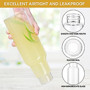 CWHHRN 34oz Glass Bottles with Lids, Glass Jars with Lids for Juice, Smoothies, Water, Milks, Beverage Storage, Clear Mason Jars with Lids for Pickles, Jams, Food Storage (2 Pack)