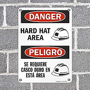SmartSign - S-2115-PL-14 "Danger - Hard Hat Area" Bilingual Sign | 10" x 14" Plastic