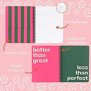 Ban.do Green Rough Draft Mini Spiral Notebook with Saying, 9" x 7" with Pockets and 160 Lined Pages, Find Joy