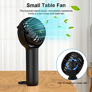 Ohjoin 2 IN 1 Mini Portable Handheld Fan with Keychain Stand, Personal Powerful Cooling Fan, Small Battery Operated Table Fan, Quiet Hand Fan, USB Rechargeable, Birthday Gifts for Men Women (Black)