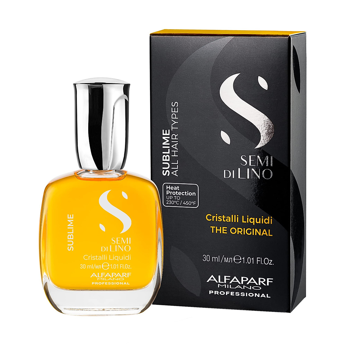 Alfaparf Milano Semi di Lino Sublime Cristalli Liquidi Hair Oil Serum with Thermal Protection - Anti Frizz Hair Serum & Smoothing Heat Protectant Spray with Vitamin E for Frizzy Hair (1.01 oz / 30 ml)