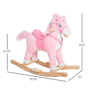 Qaba Kids Ride on Rocking Horse Toddler Plush Toy with Realistic Sounds and Swinging Tail for 3 Years Old Children
