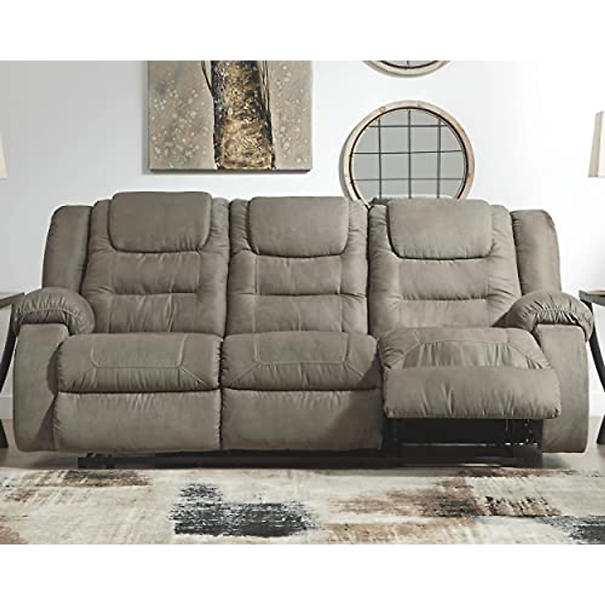 Signature Design by Ashley McCade Contemporary Manual Pull Tab Dual-Sided Reclining Sofa, Gray