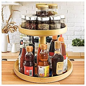 2 Tier Bamboo Lazy Susan Organizer for Kitchen,Turntable for Cabinet,Turntable Organizer for Cabinet Pantry Table Organization