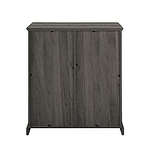 Walker Edison Wood Sliding Glass Door Bar Cabinet Entryway Serving Wine Storage Doors Dining Room Console, 36 Inch, Slate Grey