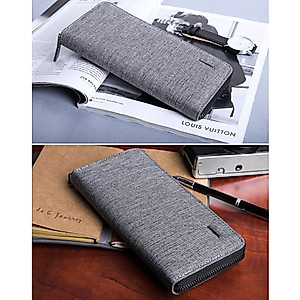 WOOLALA Mens Wallet Waterproof Canvas Zipper Arrounded Large Capacity Accordion Folded Cash Cards Phone Holder Long Wallet
