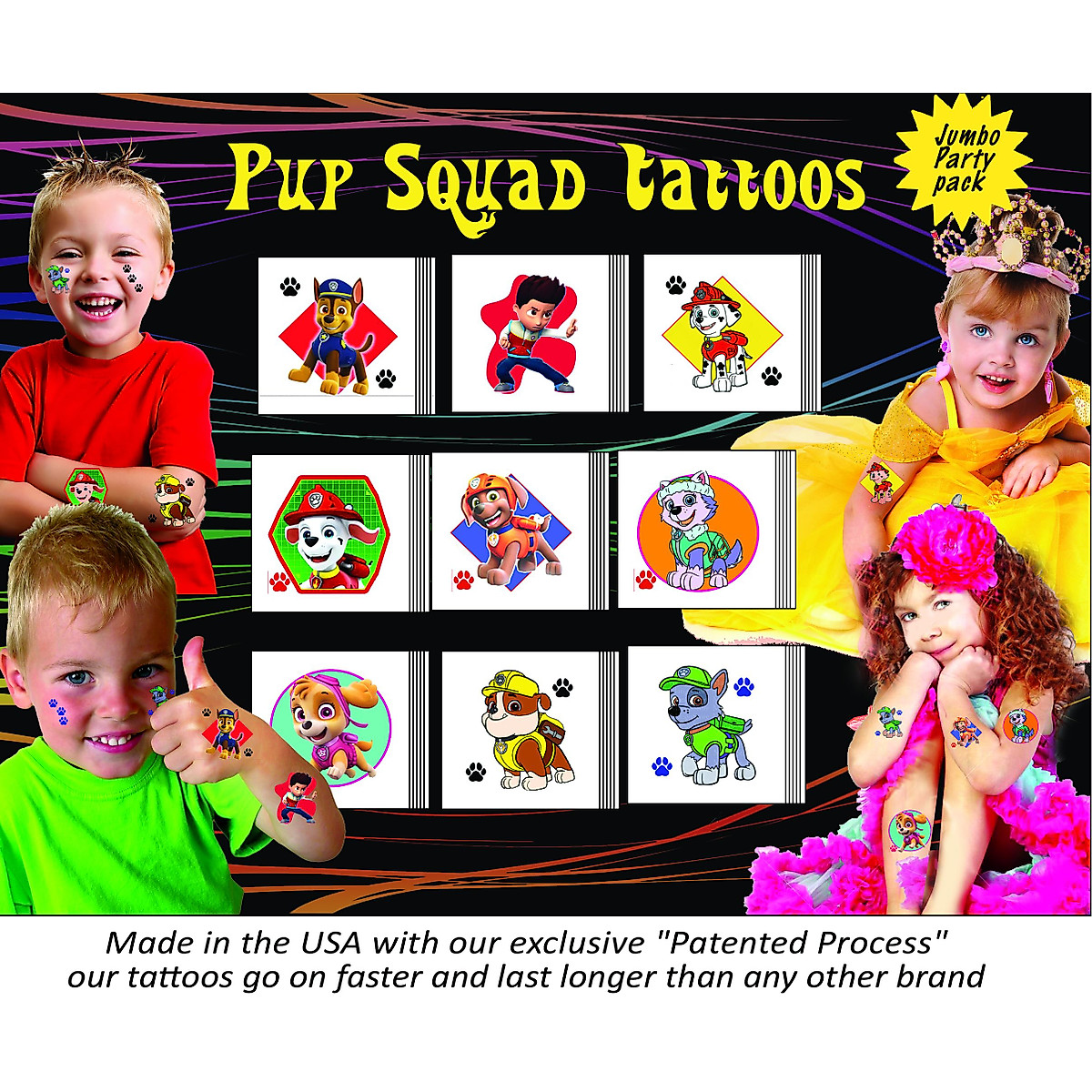 Pup Squad Temporary Tattoos for Kids - 45pk - Kids Birthday Party Favors - Pinata Stuffers