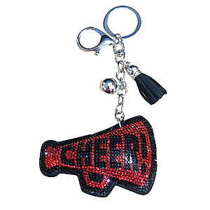 Popfizzy Bling Cheer Keychain for Girls and Women, Rhinestone Cheer Bag Charm, Cheerleader Gifts, Cheerleading Megaphone Backpack Key Chain