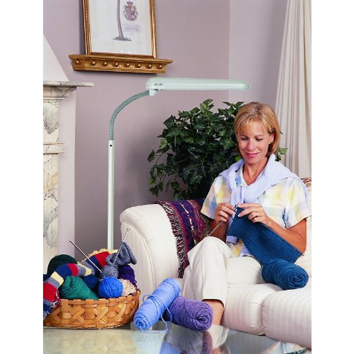 OttLite Standing Floor Lamp with Adjustable Neck, Craft Plus - 24w Compact Fluorescent Lamp for Bright Natural Daylight - Modern Home Decor, for Living Room, Sewing, Reading, Bedroom & Office