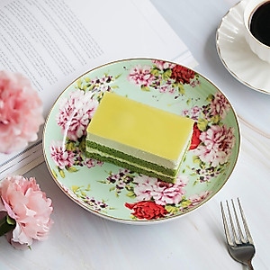 BTaT- Floral Dessert Plates, Deep Plates, 8 inch, Set of 6, Porcelain Bone China, Appetizer Plates, Floral Plates, Salad Plates, Small Plates, Small Plates Set, Small Dishes, Salad Plates