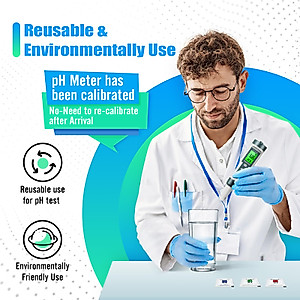 3 in 1 Digital pH Meter for Water, IP67 Waterproof +/-0.01 High Accuracy TDS Meter pH Tester, LCD Backlit Pocket Size pH TDS Temp Meter for Drinking Water, Wine, Pool, Hydroponics and Aquariums
