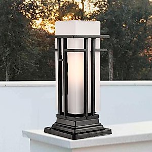 Black Outdoor Pier Mounted Light Fixture Waterproof Post Lamp Glass Dimmable