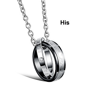 His & Hers Matching Set Titanium Stainless Steel Couple “Heart Beat Chart” Pendant Necklace in a Gift Box