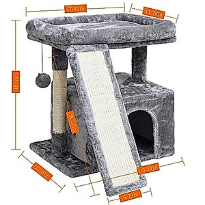 SIYIPURR Small Cat Tree for Indoor Cats，Cat Tower with Cat Scratching Post and Board，Cat House with Cat Perch for Kitten, Cat Condo,Stable Cat Stand (Light Grey)