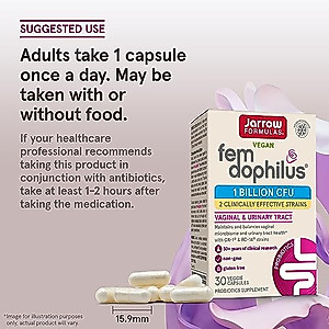 Jarrow Formulas Fem-Dophilus Probiotics 1 Billion CFU With 2 Clinically Effective Strains, Dietary Supplement for Vaginal Health and Urinary Tract Health, 30 Veggie Capsules, 30 Day Supply