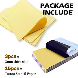 3mm Tattoo Practice Skin With Transfer Paper - Urknall 18PCS Fake Skin and Tattoo Tracing Paper Kit Including 3PCS Best Skin Thick and 15PCS Tattoo Stencil Paper for Tattoo Practice Tattoo Kit