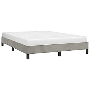 vidaXL Bed Frame Home Indoor Bed Accessory Bedroom Upholstered Wooden Double Bed Base Frame Furniture Light Gray 59.8"x79.9" Queen Velvet
