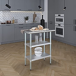 30" Long X 18" Deep Stainless Steel Work Table with 2 Shelves | Metal Food Prep Station | Commercial & Residential NSF Utility Table