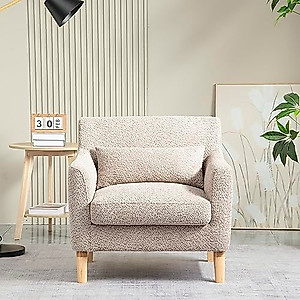 Living Room Single Sofa Chair,Modern Upholstered Teddy Sherpa Fabric Upholstery Accent Arm Chair,Comfy Reading Lounge Tub Barrel Club Arm Chair for Bedroom Small Spaces,Tufted Decorative,Lumbar Pillow