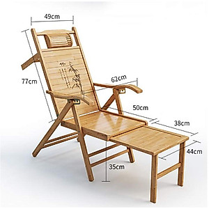 CHLDDHC 5-Gear Adjustable Recliner Chair, Folding Natural Durable Bamboo Lounge Seating for Outdoor Garden Patio Living Room Porch, Portable Deck Recliner