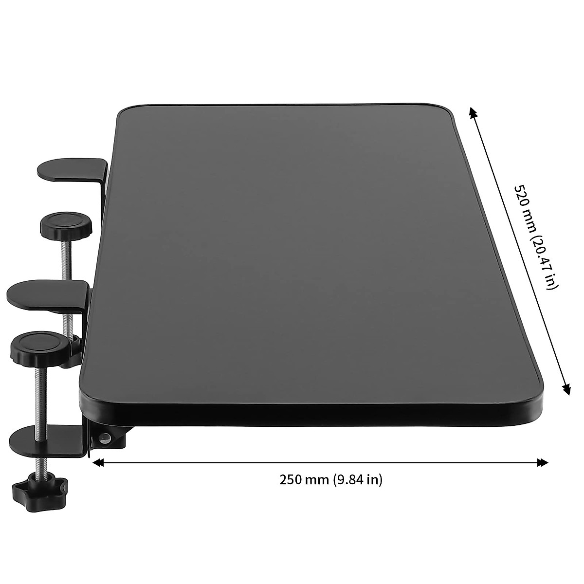 JAPCHET 20.5x9.8 Inches Ergonomics Desk Extender Tray, Clamp-on Keyboard Extension Platform, Keyboard Foldable Tray for Elbow Rest Desk Arm Support, Include Adjustable Clamps, Black, Table Mount