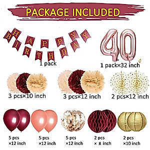 40th Birthday Decorations for Women Fall Burgundy Rose Gold 40th Birthday Party Supplies Polka Dot Fans 40th Birthday Balloons Burgundy Rose Gold 40 Birthday Decorations Fall