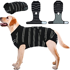Kuoser Dog Surgery Suit Female Spay, Soft Dog Recovery Suit Male Neuter Anti Licking Dog Onesie E-Collar & Cone Alternative, Breathable Dog Surgical Suit for Surgery Recovery, Black Strips XL