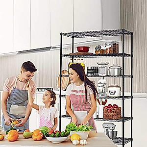 6 Tier Storage Metal Shelf 82"x48"x18" NSF Wire Shelving Unit with Wheels Heavy Duty Layer Rack with Casters, Sturdy Steel Metal Wire Rack for Pantry Kitchen Garage Rack (Black, 82"x48"x18")