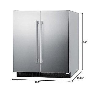FFRF3075WSS 30" Side-by-Side Compact Refrigerator and Freezer with 5.4 cu. ft. Capacity LED Lighting Frost Free Operation High Temperature and Open Door Alarm in Stainless Steel and White Cabinet