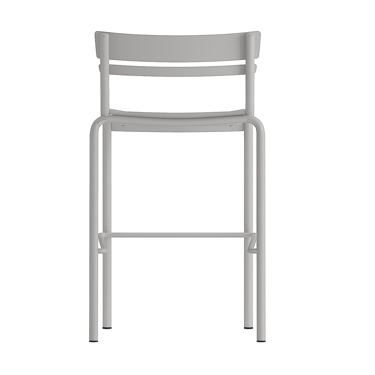 Flash Furniture Nash Commercial Grade Steel Stack Stool, Indoor-Outdoor Bar Stool with 2 Slat Back, Set of 4, Silver