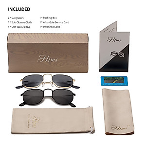 Hexagonal Polarized Sunglasses for Women Men Vintage Square Metal Sunnies Geometric Shades