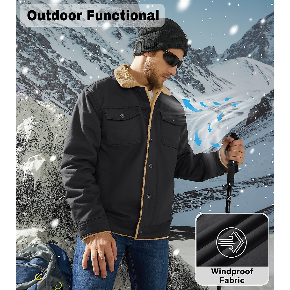 EKLENTSON Men's Cold Weather Winter Jacket - Insulated Snow Jacket for Hunting & Fall, Grey, Medium