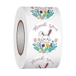 Acetiamin Thank You Sticker Rolls, 1.5 Inches 500 PCS Easter Stickers for Small Business, Round Bunny Stickers for Goodie Bags, Gift Favors Box, Cards, Beer Bottle, Party Supplies
