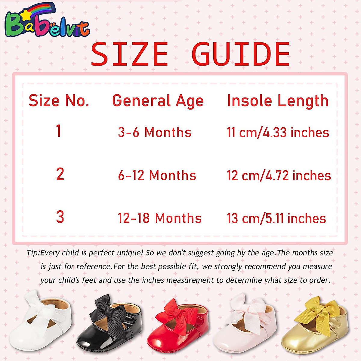 Babelvit Baby Girls Premium Bowknot Mary Jane Flats Wedding Princess Dress Baptism Shoes Rubber Sole PU Leather Infant Toddler First Walking Moccasins Crib Shoes