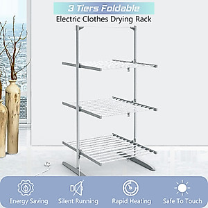 TRAGLO Heated Drying Rack Folding Electric Clothes Drying Rack Collapsible Laundry Drying Rack Free-Standing Heating Garment Dryer Towel Rail Space Saving for Home Indoor Outdoor