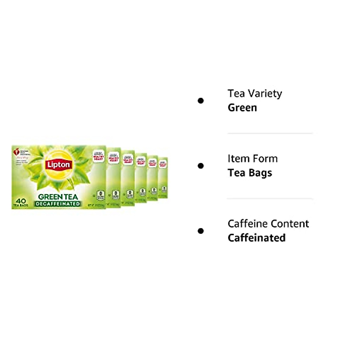 Lipton Decaffeinated Green Tea Bags for Health and Wellness, Hot or Iced, 40 Tea Bags (Pack of 6)