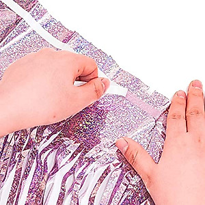 BRAVESHINE Party Decoration Foil Fringe Backdrops - 3.2 ft x 8.2 ft Metallic Tinsel Photo Booth Pros Streamer Curtains for Birthday Wedding Christmas Bridal Bachelorette Decorations - 1 Purple 1 Pink