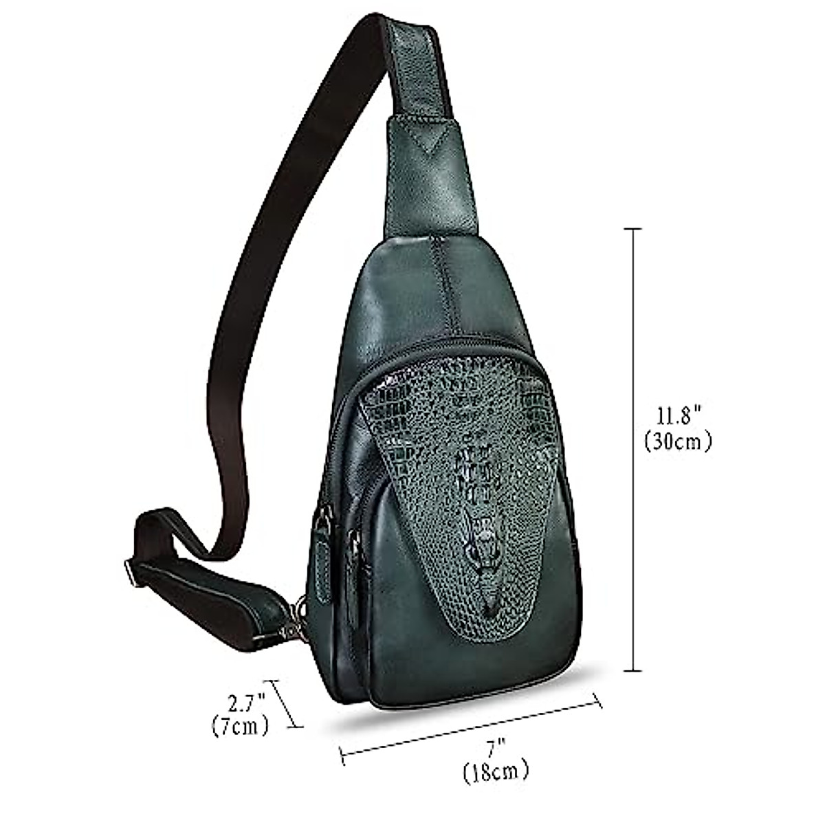 FEIGITOR Genuine Leather Sling Bag Embossed Crocodile Pattern Leather Crossbody Sling Backpack Handmade Chest Purse Daypack (Navy Blue)