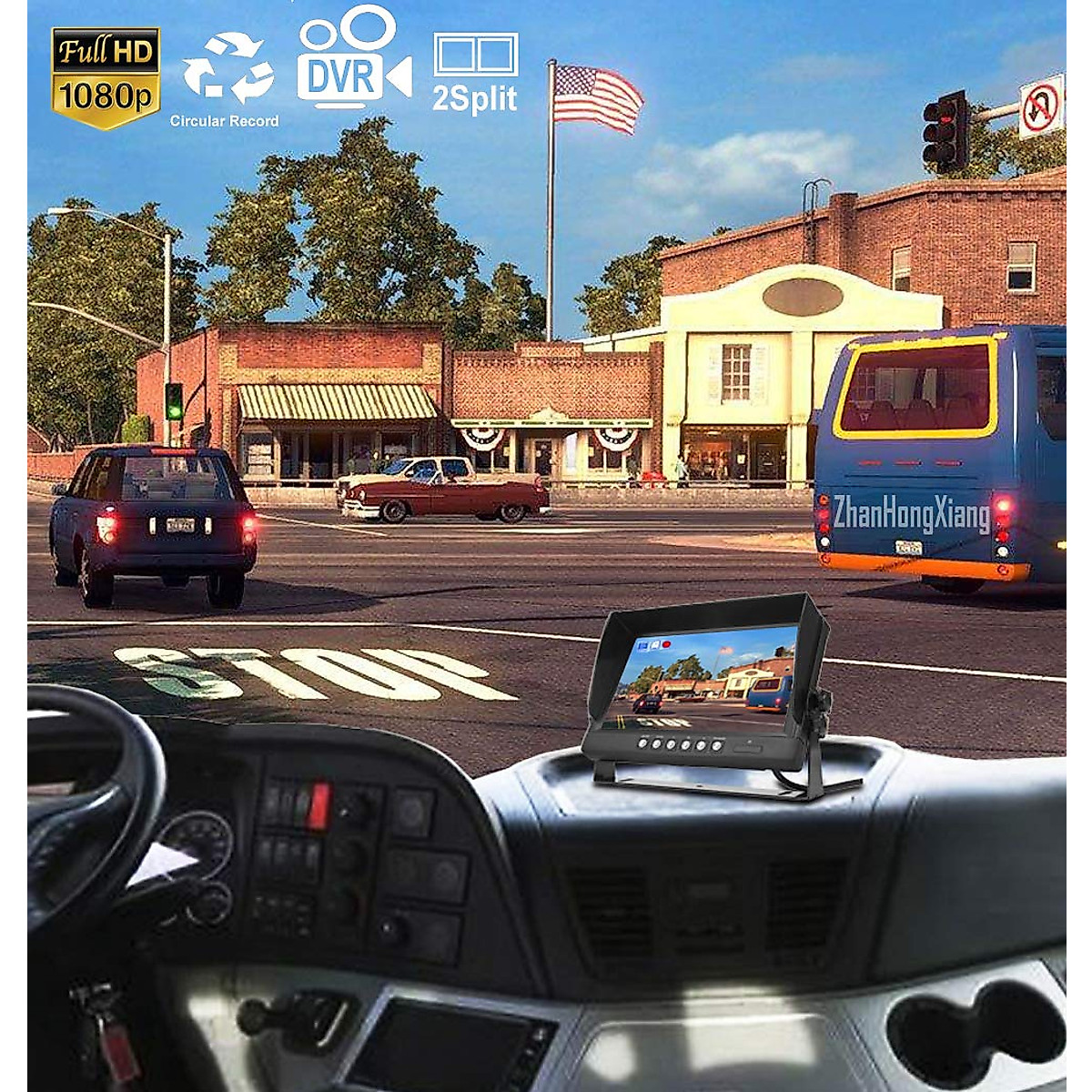 1080P RV Backup Camera Wired System,9 inch AHD 2-Split DVR Monitor Waterproof 8LED IR Night Vision Reverse Rear View Mirror Camera 12V-24V for Semi Bus Truck Trailer Camper